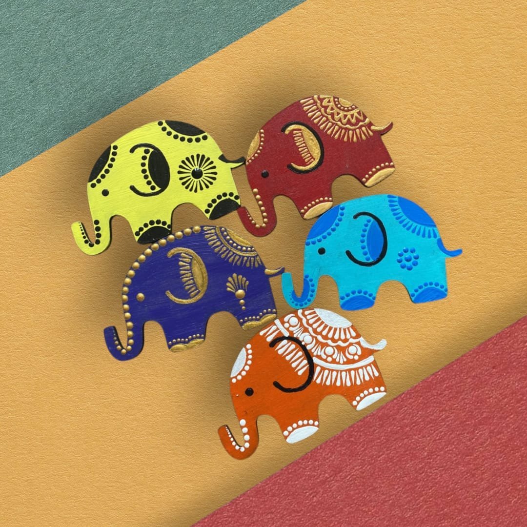 Handcrafted Wooden Elephant Fridge Magnets – Set of 1 (Assorted color ...