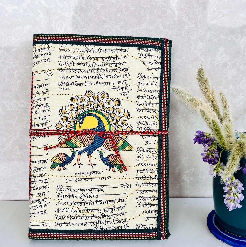 Handmade Jaipur Paper Diary – Rajasthani Peacock Print – Artkosh